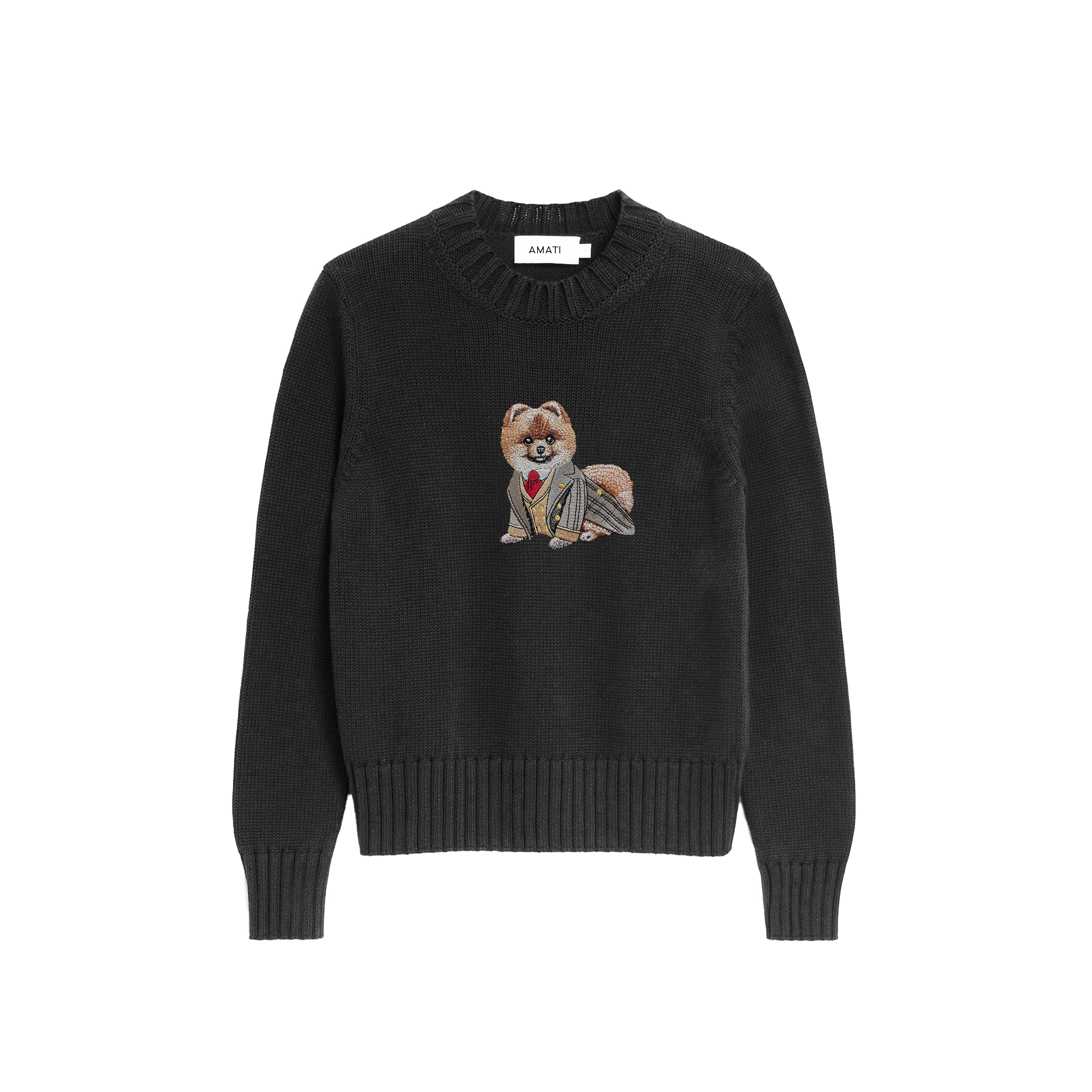Sweater Pomeranian Embroidery 100% Cotton - Black – amaticollection